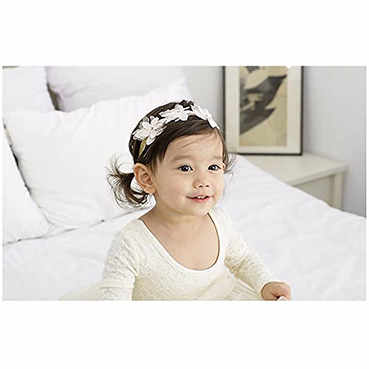 Asufegucd Baby Toddler Elastic Chiffon Flower Headbands Princess Girls Hand Sewing Beads Flower Headwear Nylon (QJ318)