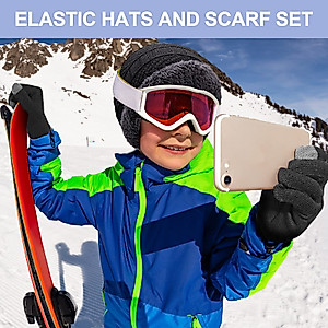 JaGely 9 Pcs Kids Knit Winter Hat Glove Scarf Set Toddler Beanie Cap Warm Neck Warmer Scarf Touchscreen Glove for 5-14 Years(Black, Navy, Gray)