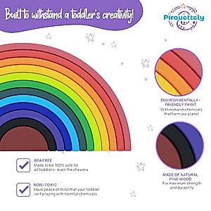 Wooden Rainbow Stacking Toy - Montessori Toys for 3+ Year Old - Rainbow Stacker Grimms Extra Large for Kids 2 3 4 5 Boys and Girls - 12 Pieces