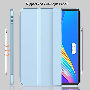 iMieet New iPad Pro 11 Inch Case 2022(4th Gen)/ 2021(3rd Gen) with Pencil Holder [Support iPad 2nd Pencil Charging/Pair],Trifold Stand Smart Case with Soft TPU Back,Auto Wake/Sleep(Sky Blue)