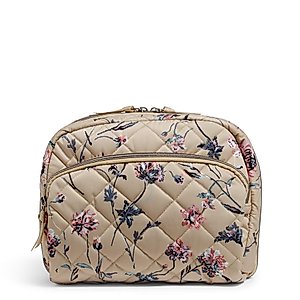 Vera Bradley Women's Performance Twill Lay Flat Cosmetic Makeup Organizer Bag, Strawflowers, One Size