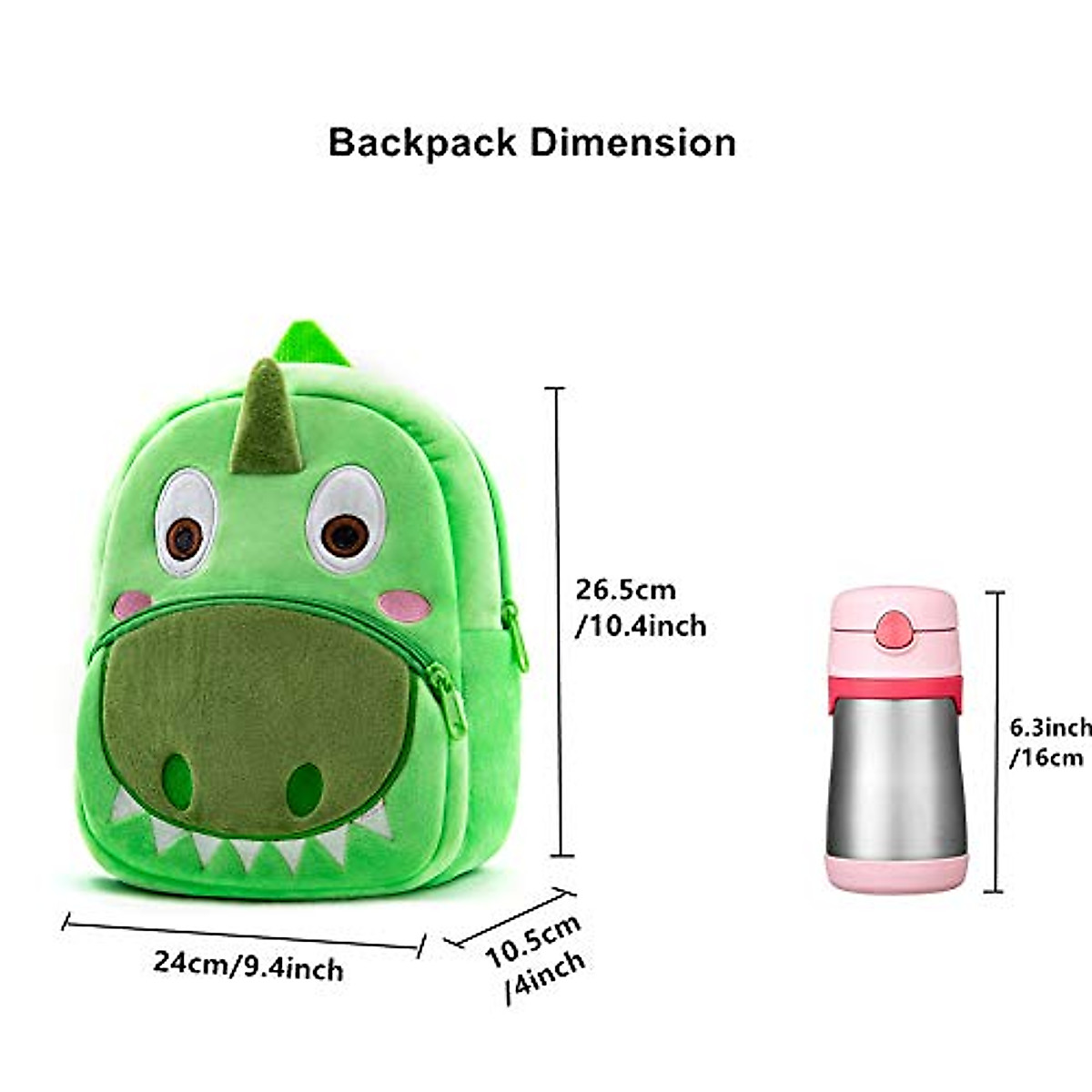 NICE CHOICE Cute Toddler Backpack Toddler Bag Plush Animal Cartoon Mini Travel Bag for Baby Girl Boy 2-6 Years(Green Dinosaur)