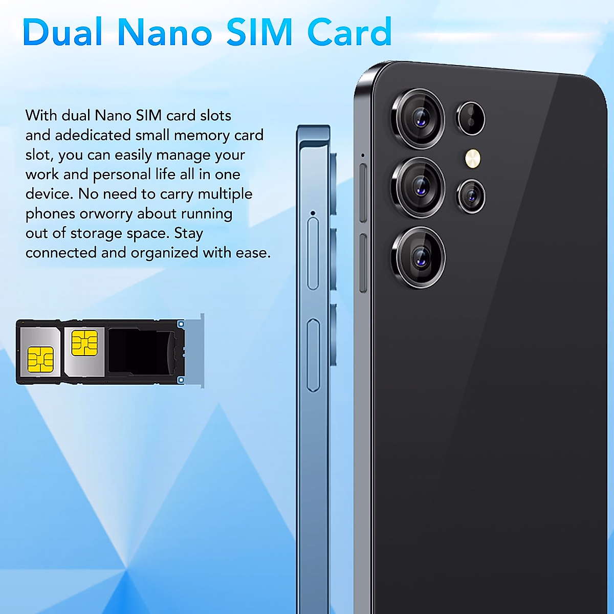 Yoidesu Unlocked Cell Phone for Android, 6.8 Inch FHD Ultra Thin Smartphone with Pen, 8GB RAM 256GB ROM Expansion, 5800mAh Battery, Dual Card Dual Standby 4G Mobile Phone (Black)