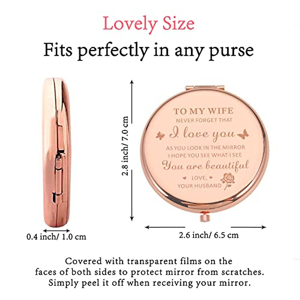 Birthday Gifts for Wife I Love You Wife Gift Rose Gold Compact Mirror Wife Christmas Gift Ideas Valentines Day Gifts for Her Stocking Stuffers for Women Wedding Gifts for Wife Romantic Bride Gifts