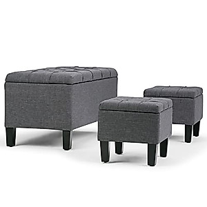 SIMPLIHOME Dover 44 inch Wide Rectangle 3 Pc Lift Top Storage Ottoman in Upholstered Slate Grey Tufted Linen Look Fabric, Footrest Stool, Coffee Table for the Living Room, Contemporary
