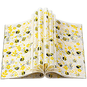 100 Pcs Wax Paper Sheets for Food, Bee Day Wax Paper for Food Sandwich Wrap Paper Deli Wraps, Waterproof Oil-proof Picnic Basket Liners with Bee Pattern for Kitchen Handmade Food