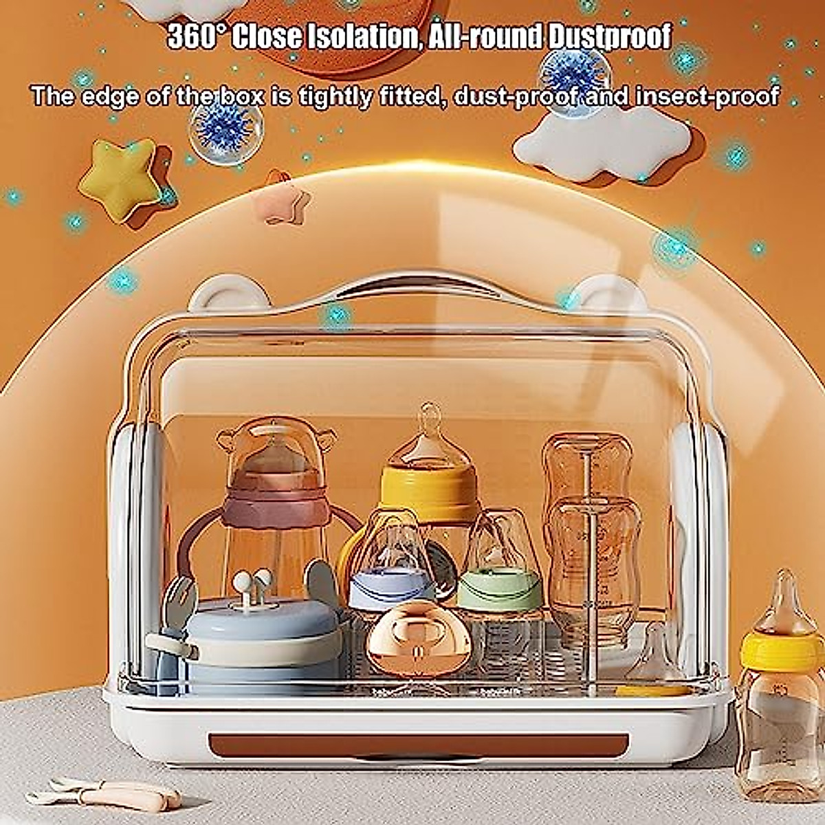 Baby Bottle Drying Rack, Baby Bottle Drying Rack with Cover, Drying Rack for Baby Bottles Accessories, Portable Bottle Drying Rack, Bottle Drying Rack Container with Drainer, for Home, Kitchen