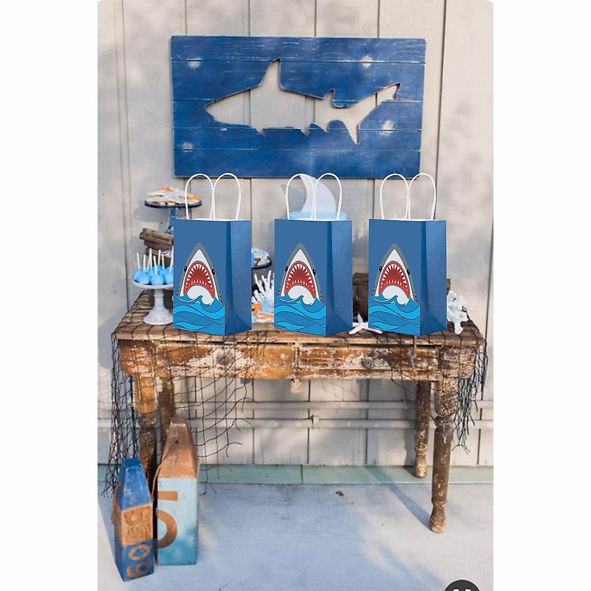 Funnlot Shark Party Bags Shark Birthday Party Supplies 12PCS Shark Goodie Bags Shark Gift Bags Shark Party Favor Bags for Shark Party Kids Birthday Party Decorations