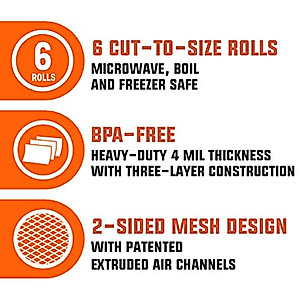 PrimalTek 8” x 20’ Cut-to-Size Vacuum Bag Rolls — 6 Rolls Included, User Friendly for Food Preservation — Microwave, Freezer and Boil Safe, BPA-Free, Compatible with Most Vacuum Sealer Machines