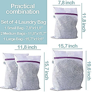 Set of 4 Laundry Wash Bags by Nilu, Honeycomb Mesh, Reusable Heavy Duty Wash Bags with Premium Zipper Lock, Mesh Bag for Lingerie, Clothes, Jeans, Bath Towels, Socks, Travel Storage Organize Bag
