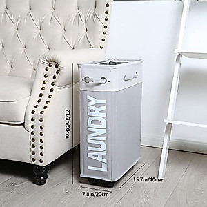 Comfortez Slim rolling Laundry hamper Narrow cloth hamper Skinny laundry hamper with Wheels Waterproof Clothes hamper Fabric baskets for laundry(Beige plus light grey)
