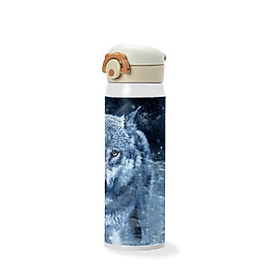 Kids Water Bottle Wolf Canis Lupus Eyes View Stainless Steel Travel Mug for School Lunch Vacuum Insulated Cups Flask with Locking Push-Button Lid (17 oz)