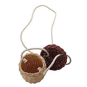 QXPDD Acorn-shaped Storage Basket Hand-woven Round Rattan Bag Bucket Bag Beach Style Woven Shoulder Bag Photo Props Handbag