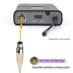 XGWTH Headset Microphone Single Ear Earset Headworn Over Ear Hanging Condenser Omnidirectional Mic Compatible with Shure Wireless System Bodypack Transmitter with 1.2m Cable Mini XLR 4 Pin TA4F Plug