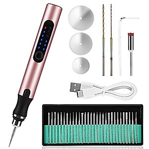 Topretty Electric Engraving Pen Kit, Cordless Rechargeable Grinding Pen with 35 Bits,Portable Mini Engraver Tools,DIY Rotary Etching Pen for Carving Glass Plastic Wood Ceramics Jewelry Manicure-Rose