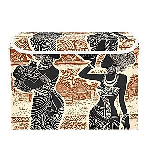 Krafig Art African Girl Foldable Storage Box Large Cube Organizer Bins Containers Baskets with Lids Handles for Closet Organization, Shelves, Clothes, Toys