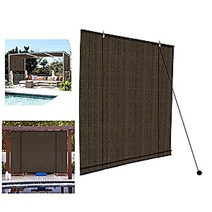 LJIANW Sun Shade Sail, Exterior Roller Shade, Light Filtering Block The Sun Roll Up Shade for Patio Deck Porch Pergola Balcony Privacy Screen (Color : Brown, Size : 90x80cm)