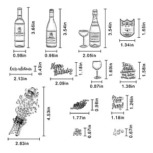 Happy Birthday Party Wine Champagne Bottle Clear Stamps for Card Making Decoration DIY Scrapbooking, Cheer Words Silicone Transparent Seal Stamps for Embossing Album Decor Craft.
