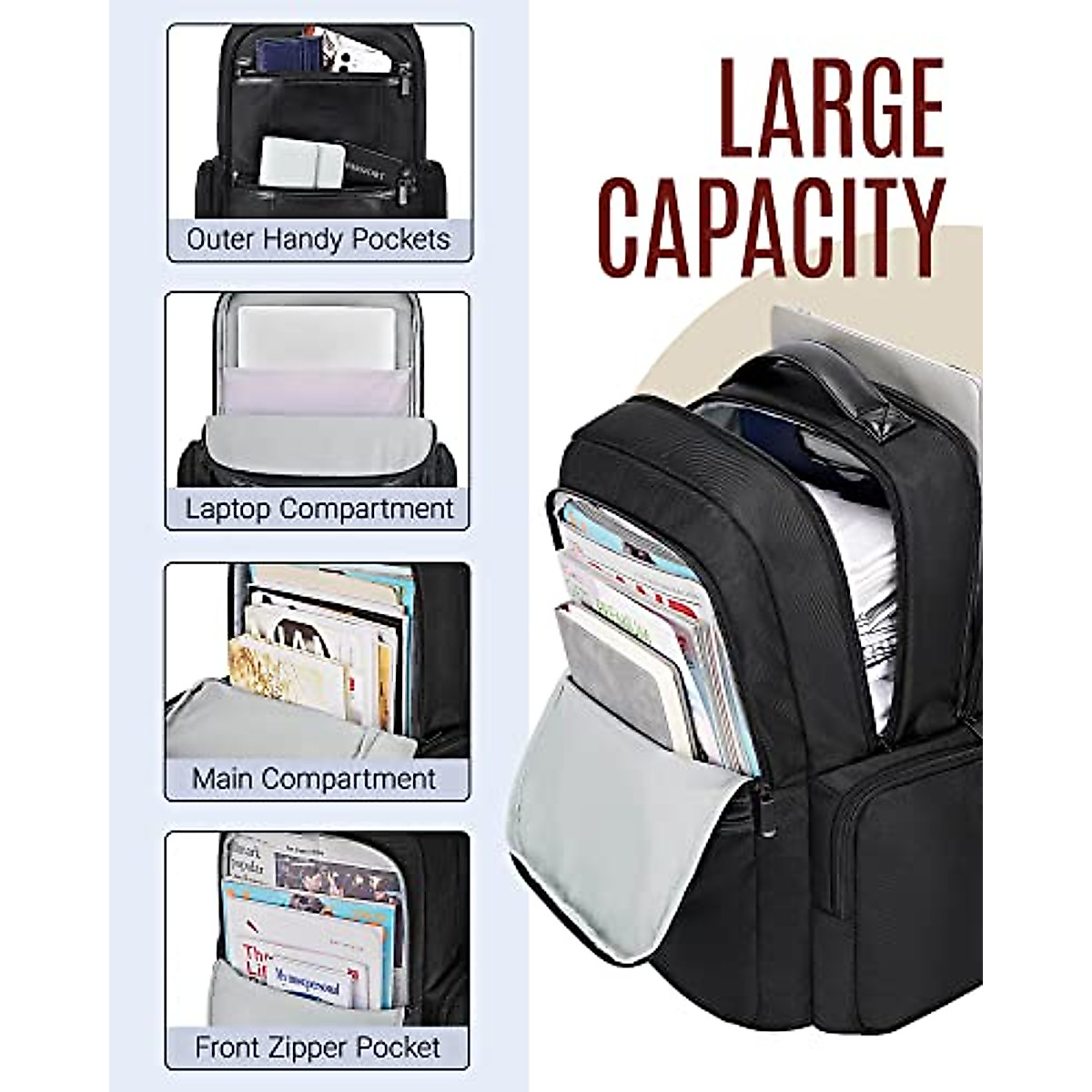 LIGHT FLIGHT Work Backpack Men, 17.3 Inch Business Smart Backpack, Water Resistant Laptop Backpack with USB Charging hole, Black