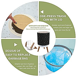 LOPYEIJFG Modern Seamless Geometry Flower Black White Abstract Geometric Print Trash Can with Lid Kitchen Bathroom Bedroom 1.8 Gallon Press Cover Wastebasket Office Wood Small Garbage Bin Waste Bin