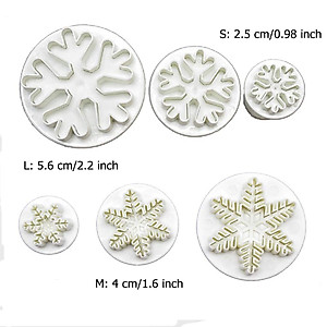 NUOMI 6 Pieces Snowflake Fondant Press Pastry Cutters Plastic Embossing Mould Cake Cookie Decorating Tool Handmade Sugarcraft Baking Supply, White, 6 Different Shapes