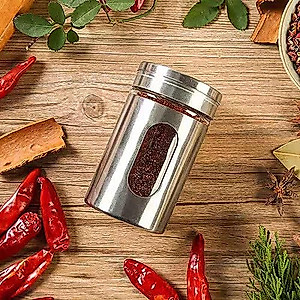 Salt Shaker, 80ml Seasoning Pepper Bottles with Rotary Cap, Stainless Steel Spice Dispenser, Spout Shape Salt Shaker, Salt Grinder and Container for Home Hotels Black Pepper White Pepper and Salts