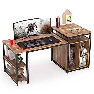 Tribesigns Extra Large 70 inches Computer Desk with Storage Shelf, Home Office Desk with Printer Stand & Cabinet Bookcase Combo, Writing PC Table with Space Saving Design,Dark Walnut