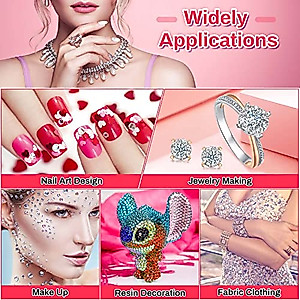 Rhinestones Adhesive Glue for Fabric, 2100Pcs 12 Color Craft Rhinestones Flatback with B7000 Glue Adhesive, Glass Gemstones with Tweezers for Craft, Jewelry, Makeup, Cloth Shoes and Nail Art