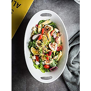 YHOSSEUN Large Serving Bowl with Handles Set Oval Serving Platter 1.5 Quarts Set of 2 White