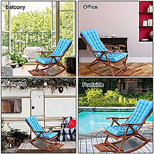 Lounge Chair Cushion with 6 Ties, Thick Rocking Chair Cushion with Peal Wool Filling, Indoor Outdoor Solid Color Patio High Seat Back Chair Cushion, No Chair, Light Blue-40x108CM/16x43IN