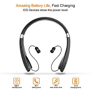 BEARTWO Foldable Bluetooth Headset, Lightweight Retractable Bluetooth Headphones for Sports&Exercise, Noise Cancelling Stereo Neckband Wireless Headset (with Carry case) (Gray Matte)