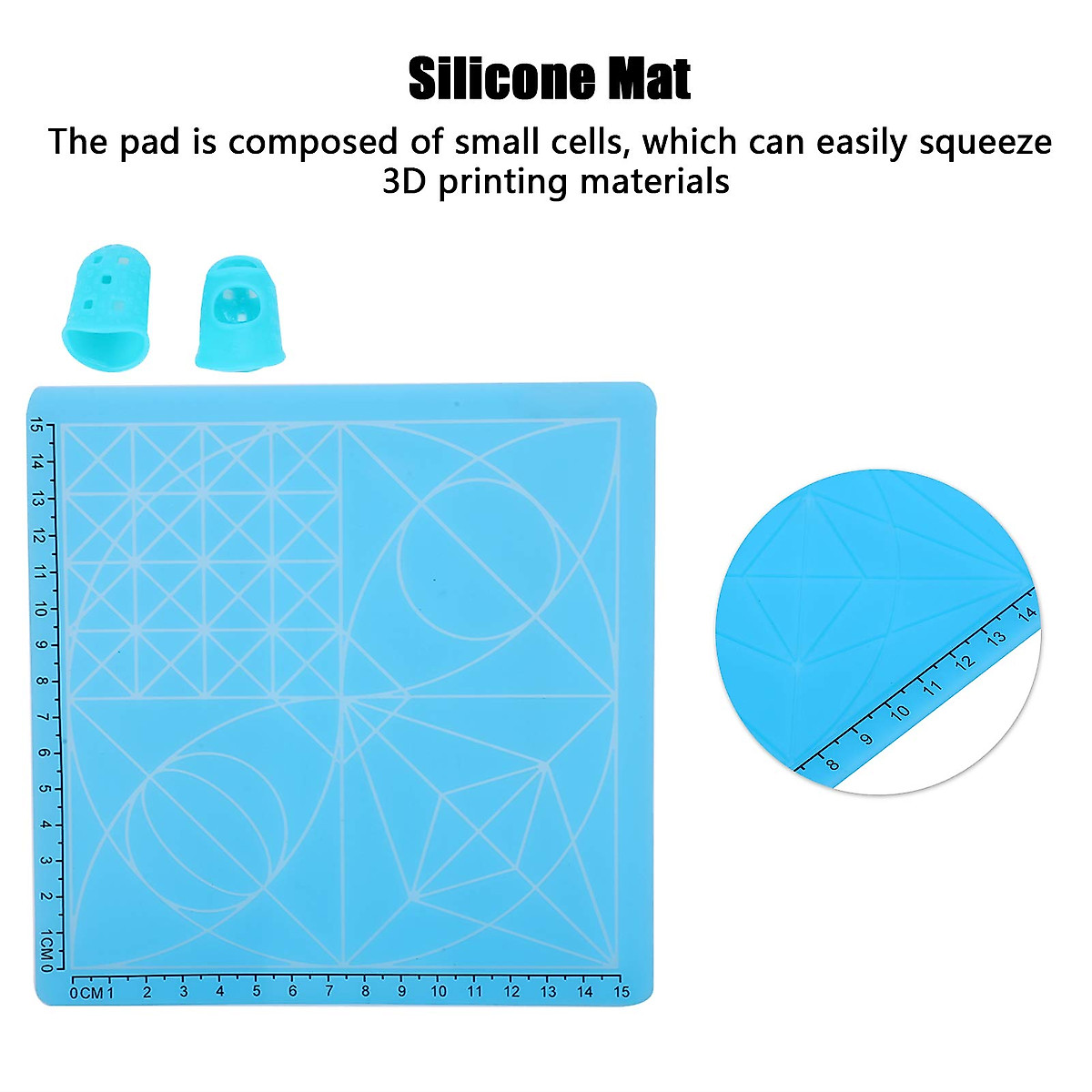 YILUFA 3D Printing Pen Silicone Pad Blue Copy Board Soft Mat Drawing Tool with Finger Caps,Material Silicone,Blue 170mm / 6.7in,