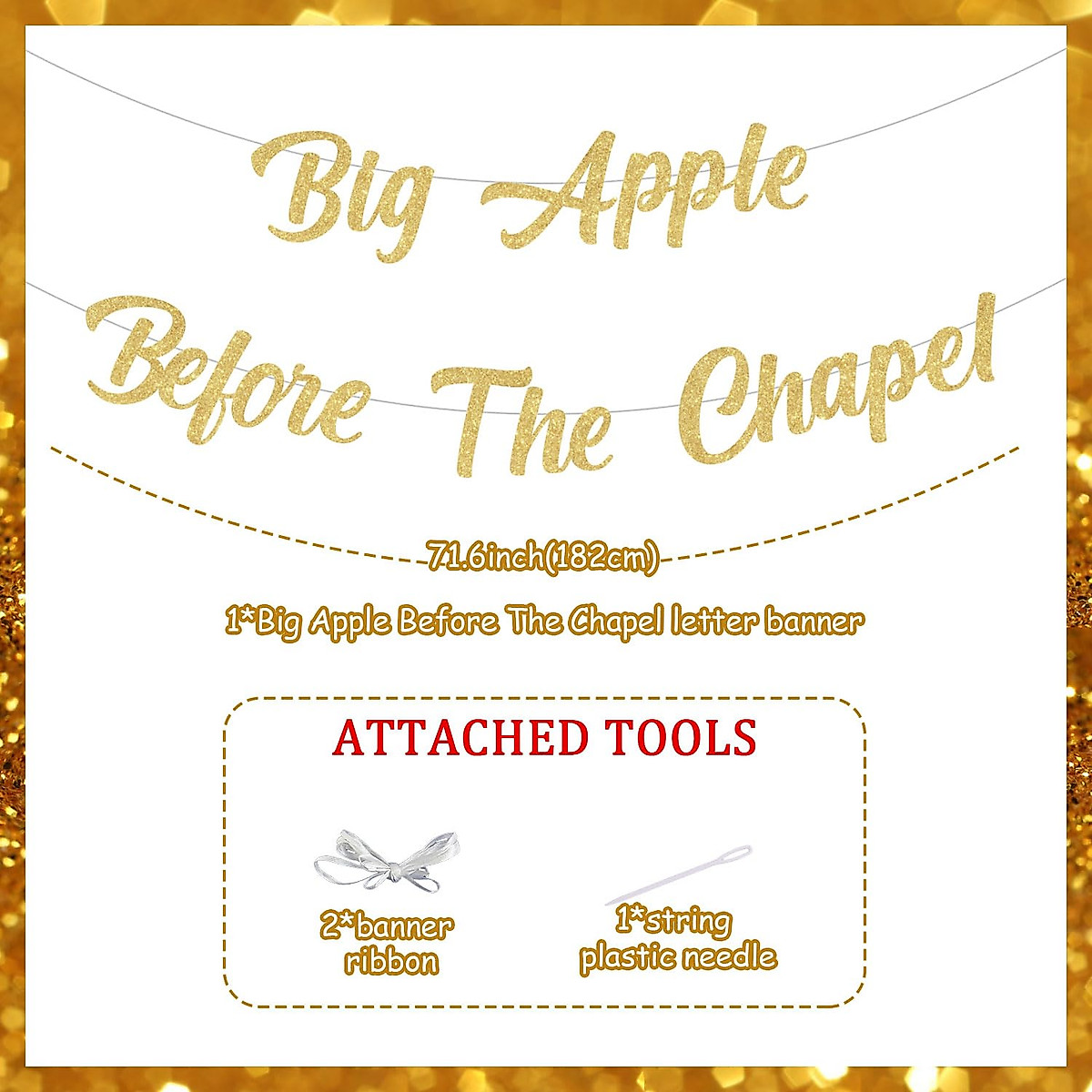 Big Apple Before The Chapel Bachelorette Banner Decoration, Gold Glitter Letter Banner for Bridal Shower Engagement Wedding Hen Party Supplies