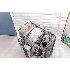 Jelier Mesh Shower Tote Caddy with Separated Main Compartment,Portable Toiletry Bag for Bathroom College Dorm Gym Camping (grey)