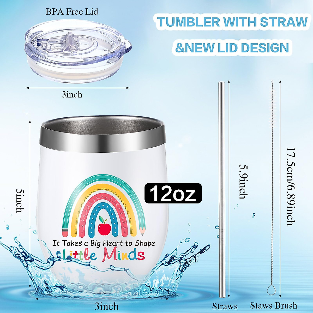 Nuenen Teacher Gifts for Women Teacher Appreciation Gifts It Takes a Big Heart to Shape Little Wine Tumbler 12 oz Stainless Steel Tumbler for Christmas End of Year Graduation Birthday Gifts