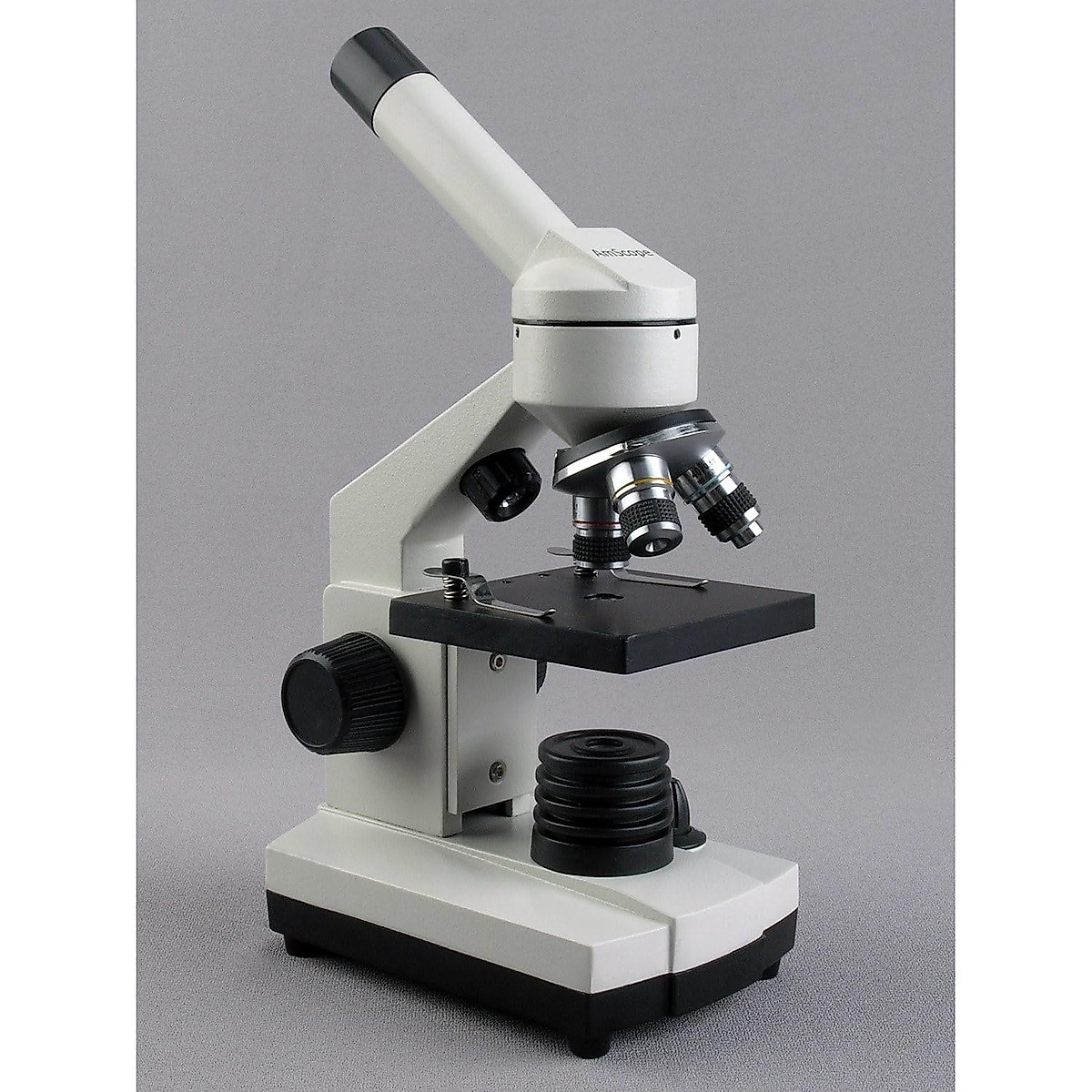 AmScope M110 Series Cordless LED Metal Frame Compound Microscope - 40X-1000X Magnification - Features Coarse Focusing Knobs - Includes 10-Piece Prepared and Blank Glass Microscope Slides