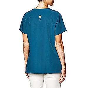 WonderWink Women's Four Way Stretch Sporty V-Neck Top, Caribbean, Small