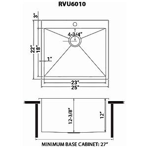 Ruvati Drop-in Topmount Laundry Utility Sink 25 x 22 x 12 inch Deep 16 Gauge Stainless Steel - RVU6010