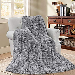 Maxsoft Fluffy Sherpa Blanket for Girls/Boys, 50"x60", Luxury Fuzzy Throw for Sofa, Couch, Bed, Decorative Shag Faux Fur Fleece Blanket for Bedroom(Grey)