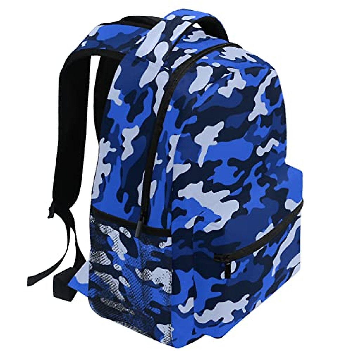ZZKKO Camo Camouflage Blue School Backpacks Book Bag for Boys Girls Travel Hiking Camping Daypack Work Laptop Backpack