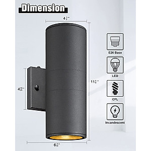Ken & Ricky Outdoor Wall Light, Dusk to Dawn Sensor Exterior Light Fixture, Up and Down Wall Sconce with Photocell Sensor for Porch Patio Garage House Entryway-1 Pack