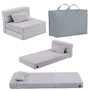 Givjoy Folding Sofa Bed Floor Mattress for Kids with Pillow, Toddler Washable Folding Floor Nap Mat for Sleeping Daycare, Child Fold Up Sofa Futon Folding Chair Bed with Storage Bag for Girls and Boys