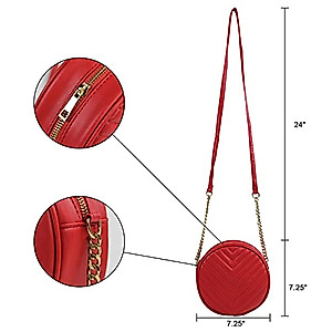 RCFJ b y K L A N D Round Crossbody Bag for Women,PU Leather Shoulder Bag with Metal Chain Strap, Cellphone Purses with Zipper