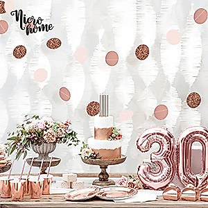 NICROHOME Rose Gold Party Decorations, 3 PCS Glitter Pink Dots Paper Garland String, Circle Dot Hanging Decor Streamers for Rustic Wedding, Baby Shower, Birthday, Bridal Showers