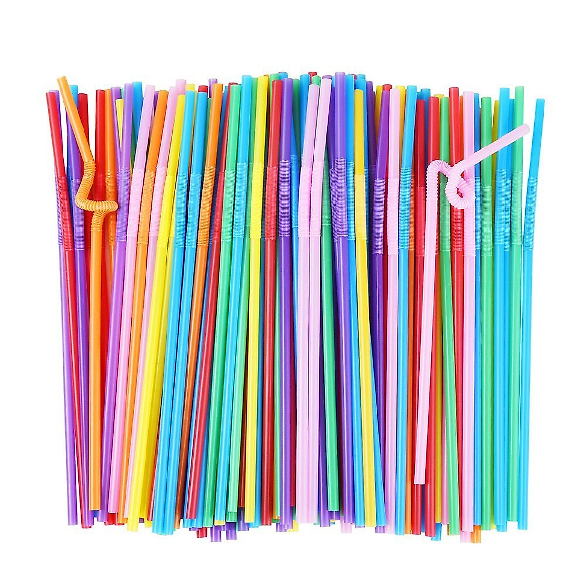 ALINK 200 Extra Long Flexible Straws + 500 Solid Color Party Straws