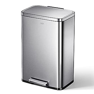 EKO Madison Brushed Stainless 50 Liter/13.2 Gallon Step Trash Can with Inner Liner - Fingerprint Resistant Finish
