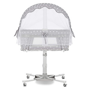 Dream on Me Breeze Swivel Baby Bassinet in Grey, 4 Adjustable Height Positions, Sturdy and Lightweight Portable Bassinet, Breathable Mesh Sides with Waterproof Mattress Pad