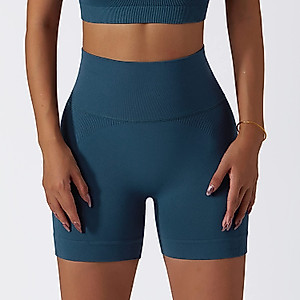 ABOCIW Women 2 Piece Seamless Gym Workout Sets Ribbed High Waist Biker Shorts with Racerback Sports Bra Yoga Crop Tank Top Yoga Exercise Outfit Teal Large