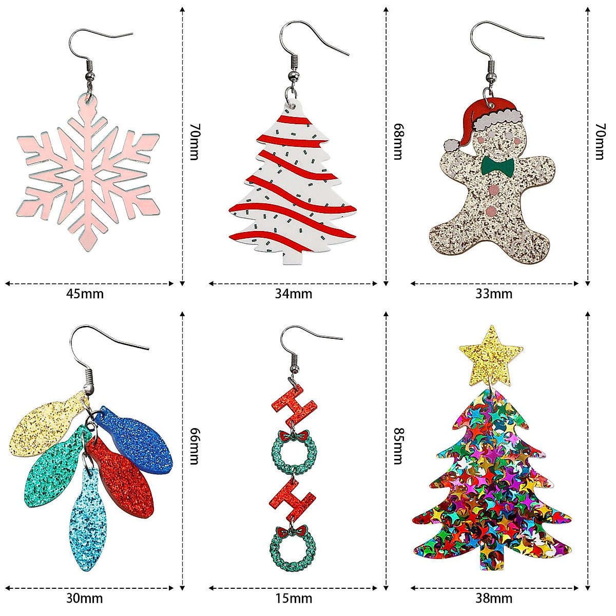 Christmas Earrings For Women Christmas Dangle Earrings Holiday Earrings Acrylic Christmas Tree Gingerbread Decoration Christmas Jewelry 6 Pairs