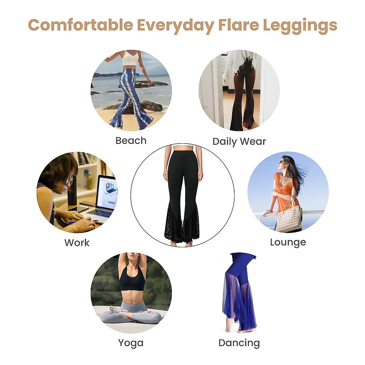 Yvette Bell Bottom Pants for Women Flare Leggings High Waist Wide Leg Bootcut Yoga Pants Tummy Control Dancing